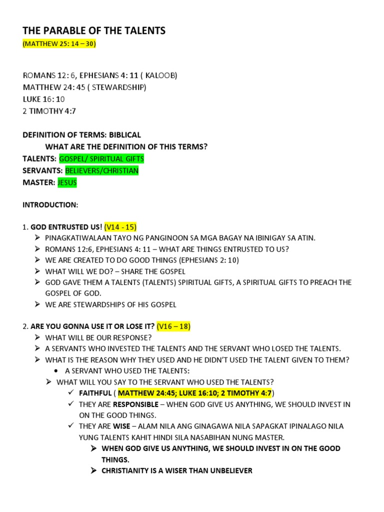 The Parable of The Talents | PDF | Gospels | Gospel Of Luke