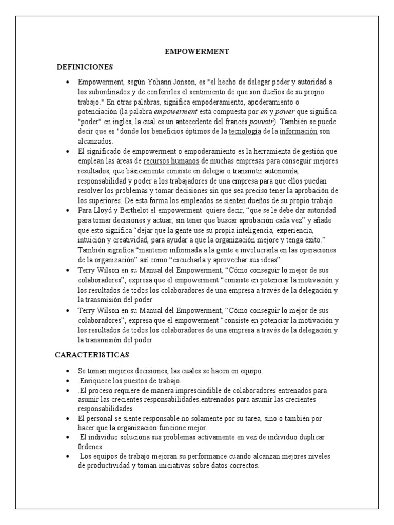 Definición y Ventajas del Empowerment | PDF | Liderazgo | Empoderamiento