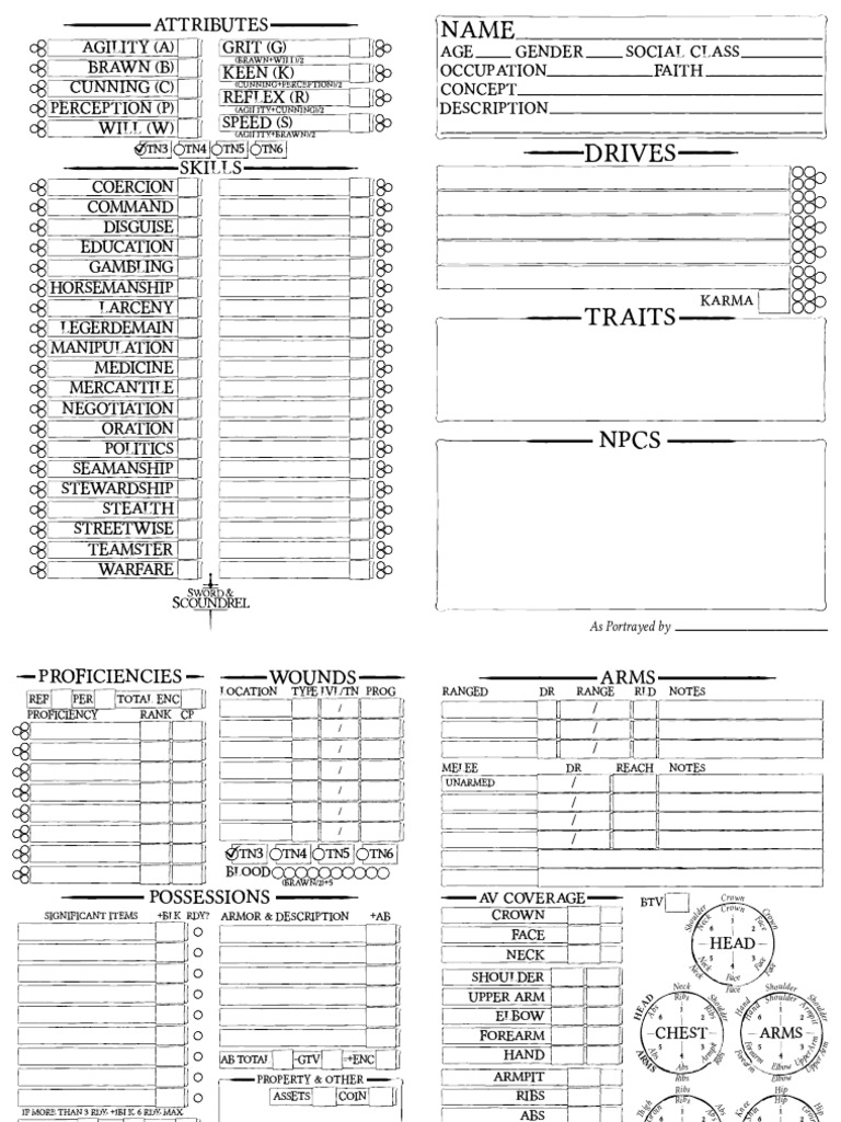 Sword & Scoundrel - Print Character Sheet v1.0.0b | PDF ...