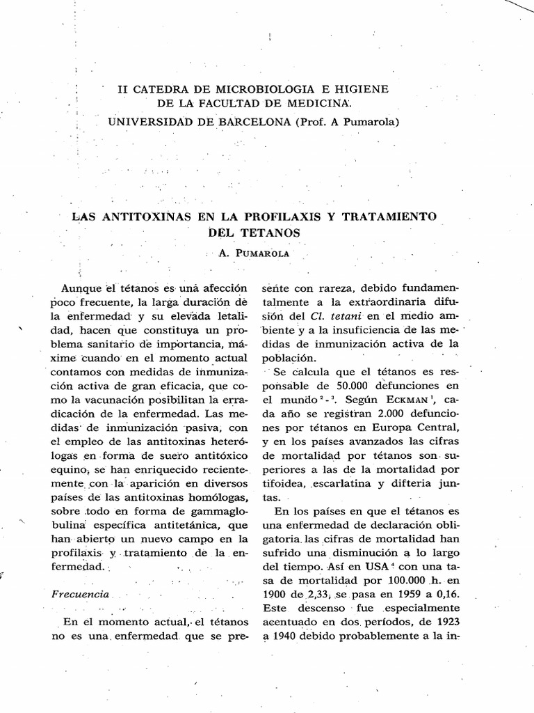 Antitoxinas y Profilaxis Tetanos | PDF | Inmunidad (médica ...