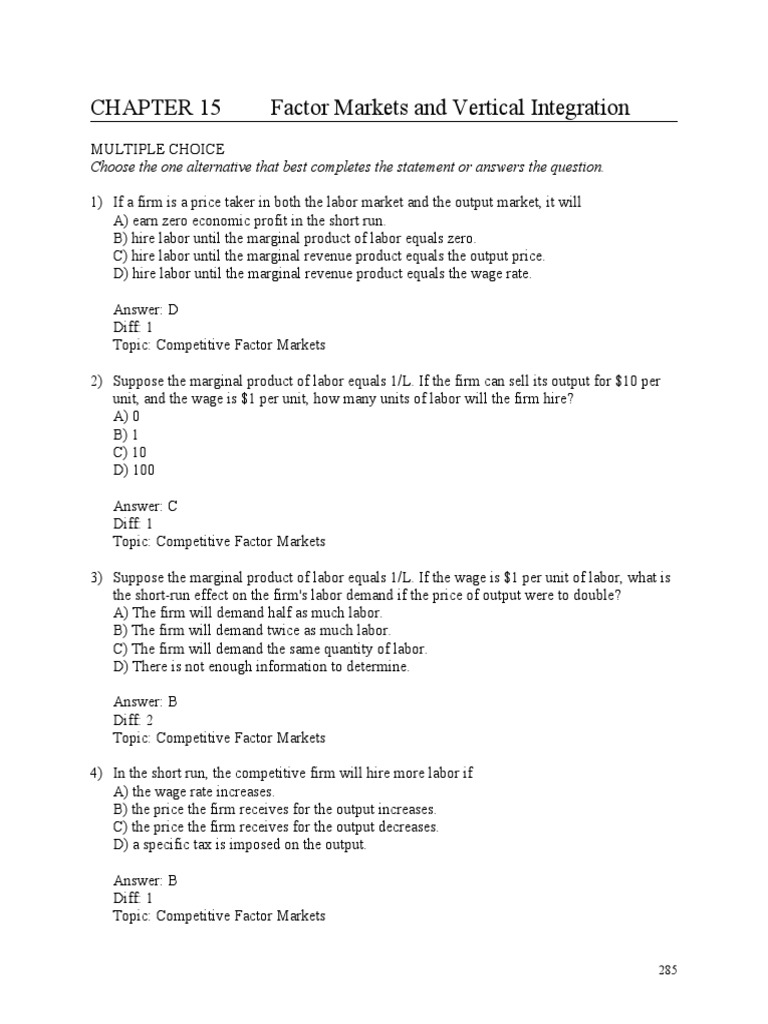 Factor Markets and Vertical Integration | PDF | Labour Economics | Monopoly