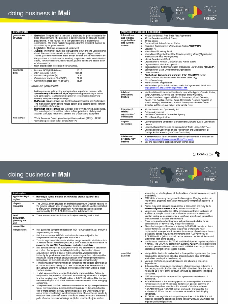 Business Overview and Legal Framework in Mali | PDF | Business | Government
