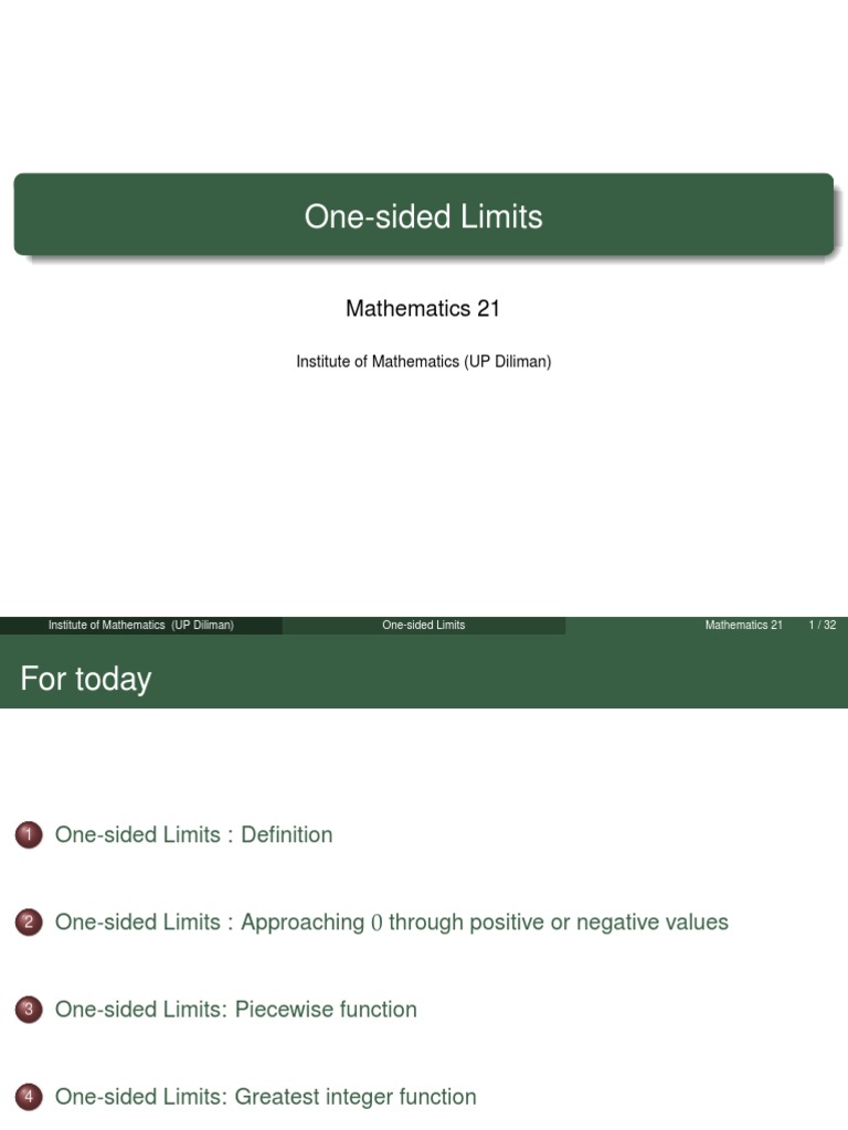 Math 21 Lec 1.2 One Sided Limits (Slides) | PDF | Function (Mathematics ...