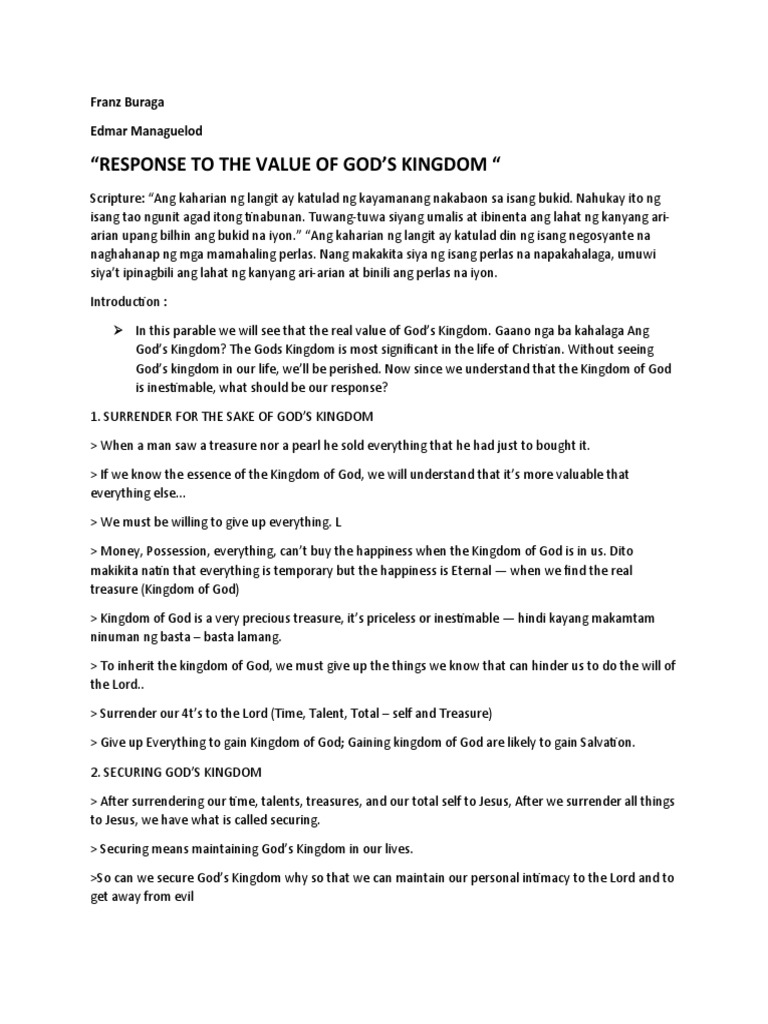 Parable of The Hidden Treasure and Great Pearl | PDF | Systematic ...