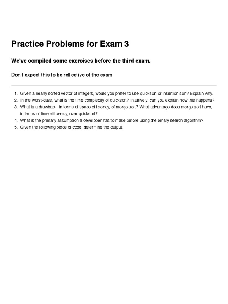 Practice Problems For Exam 3: We've Compiled Some Exercises Before The Third Exam | Download ...