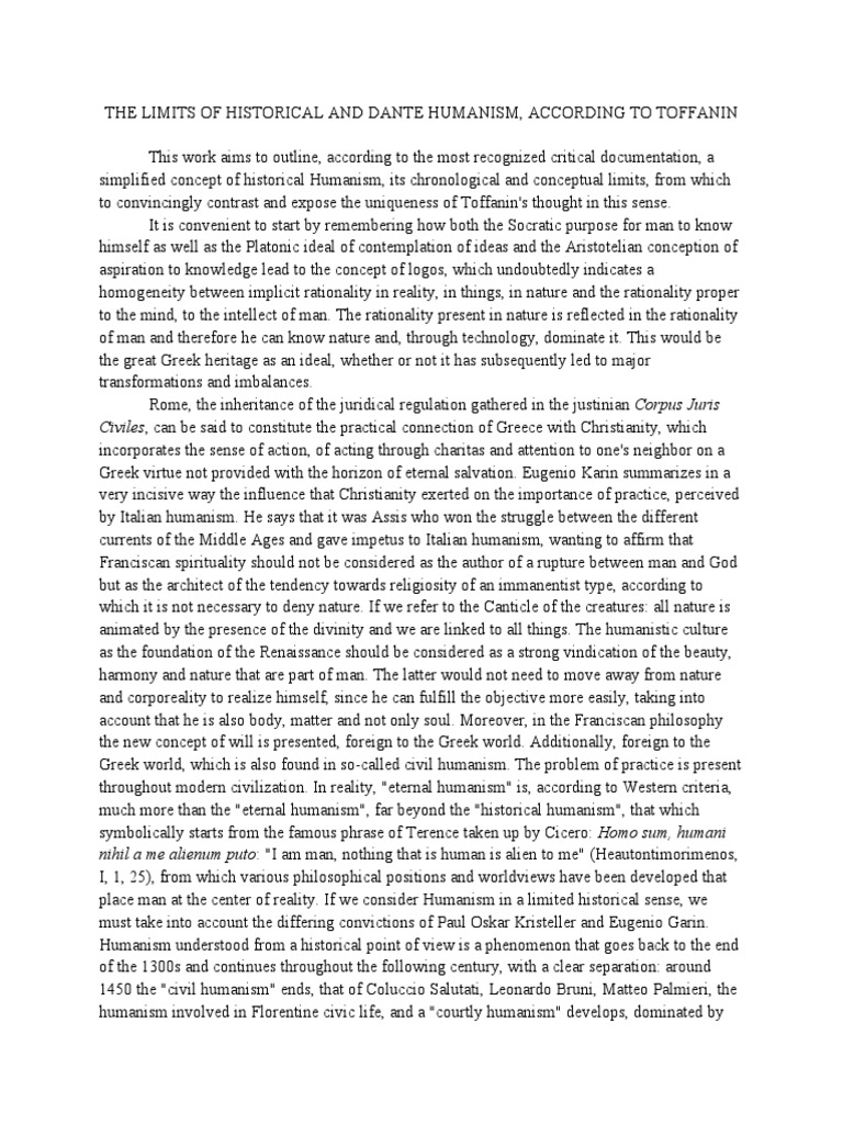THE LIMITS OF HISTORICAL AND DANTE HUMANISM, ACCORDING TO TOffanin ...