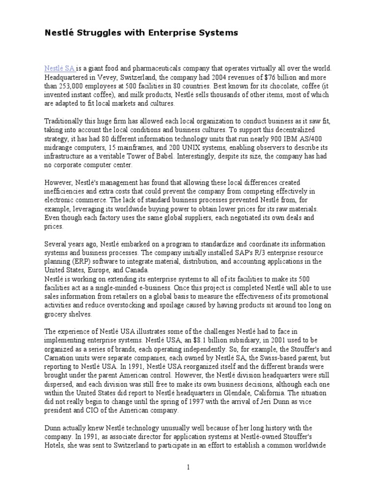 Nestlé's ERP Implementation Challenges | PDF | Enterprise Resource ...