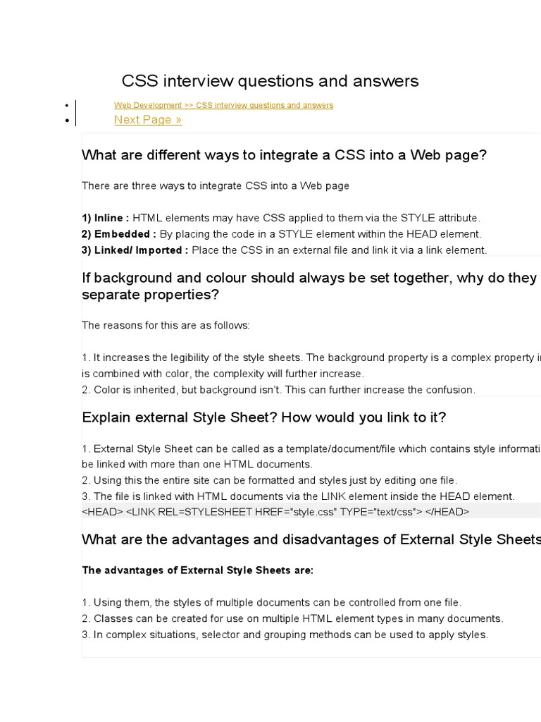 CSS Interview Questions and Answers | PDF | Html Element | Html