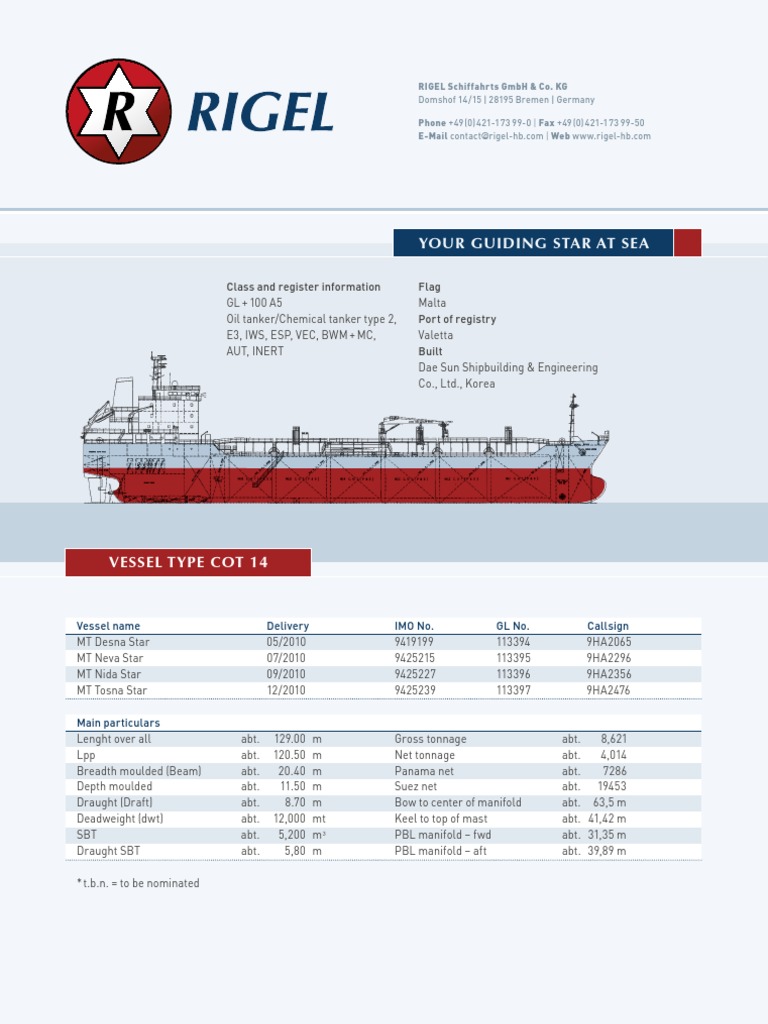 Rigel Schiffahrts GmbH tanker vessel specs | PDF | Tonnage | Oil Tanker