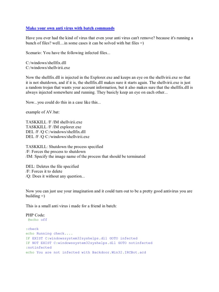 Make Your Own Anti Virus With Batch Commands | PDF | Computer Virus ...