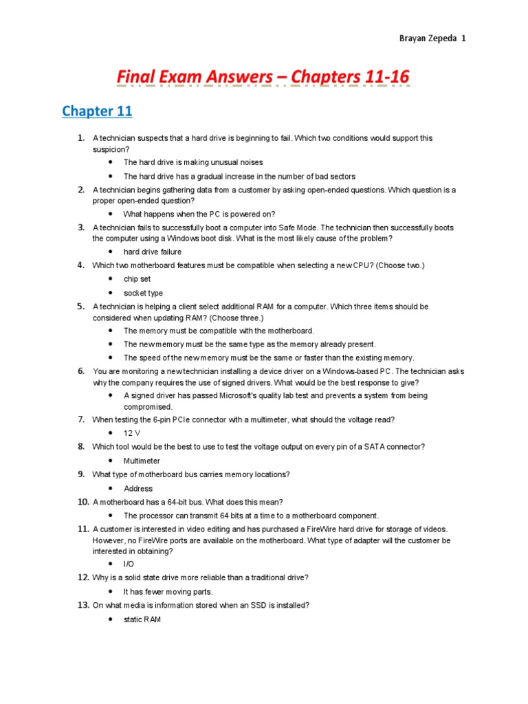 IT Essentials - Computer Hardware and Software Chapters 11-16 Answers ...