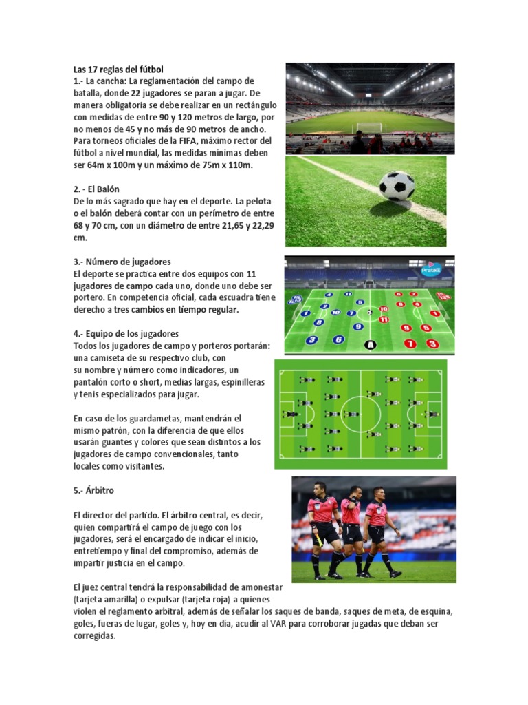 Las 17 Reglas Del Fútbol 1 | PDF | Asociación de Futbol | Variantes ...