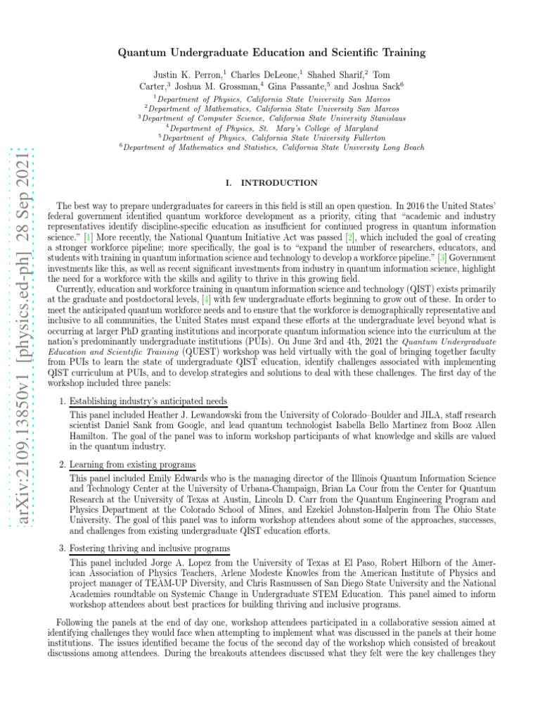 Quantum Undergraduate Education and Scientific Training-2021 | PDF ...