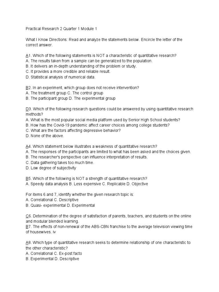 Practical Research 2 Quarter 1 Module 1 | PDF | Quantitative Research ...