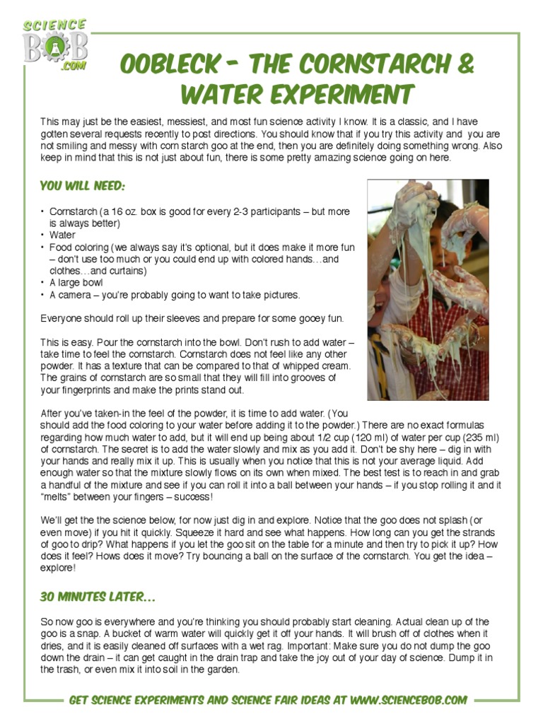 OOBLECK - The Cornstarch & Water Experiment: You Will Need | PDF | Corn ...