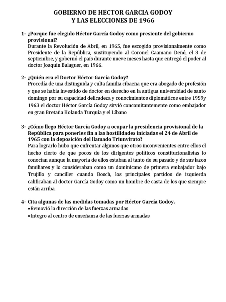 Gobierno de Héctor García Godoy 1965-1966 | PDF | República Dominicana ...