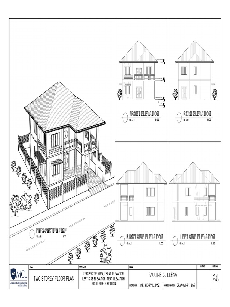 Rear Elevation Front Elevation: Pauline G. Llena Two-Storey Floor Plan | PDF