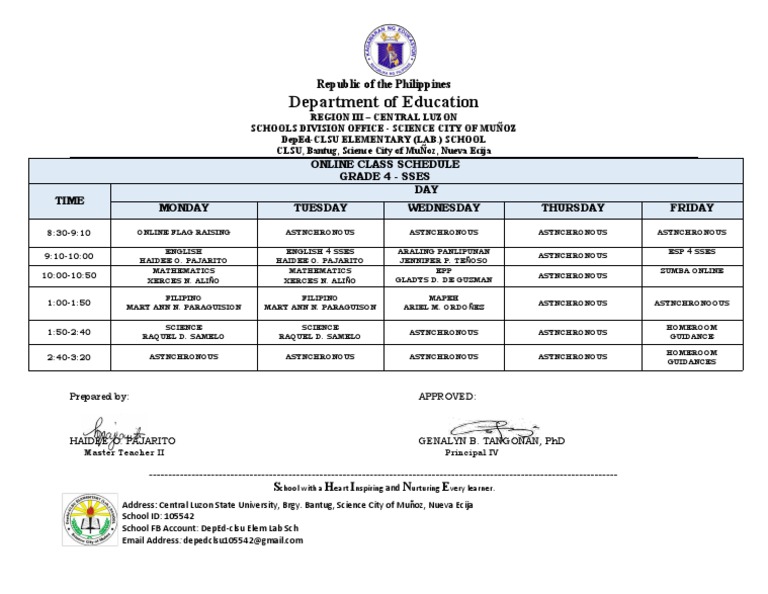 DepEd-CLSU ELEMENTARY Online Class Schedule Grade 4 | PDF