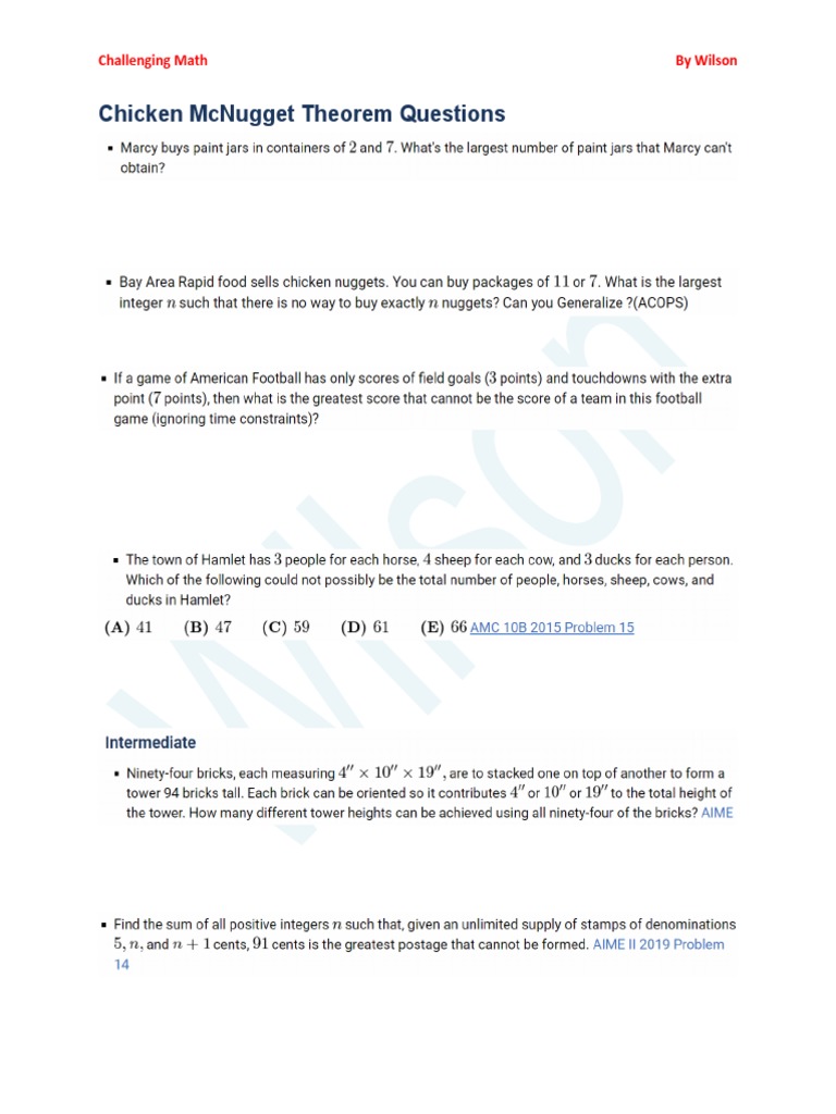 Chicken McNugget Theorem Questions | PDF