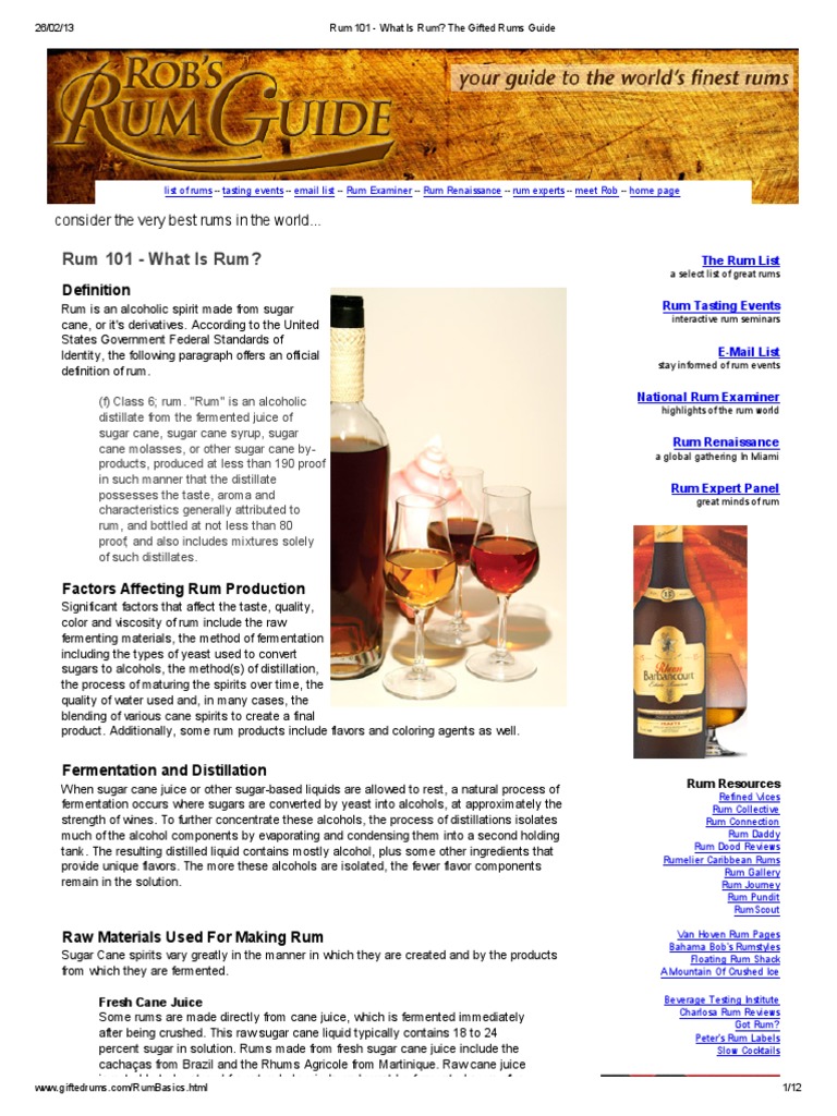 Rum 101 - What Is Rum - The Gifted Rums Guide | PDF | Rum | Sugarcane