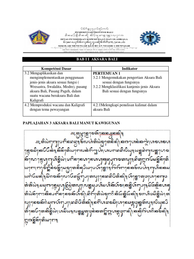 Jenis-Jenis Aksara Bali dan Fungsinya | PDF