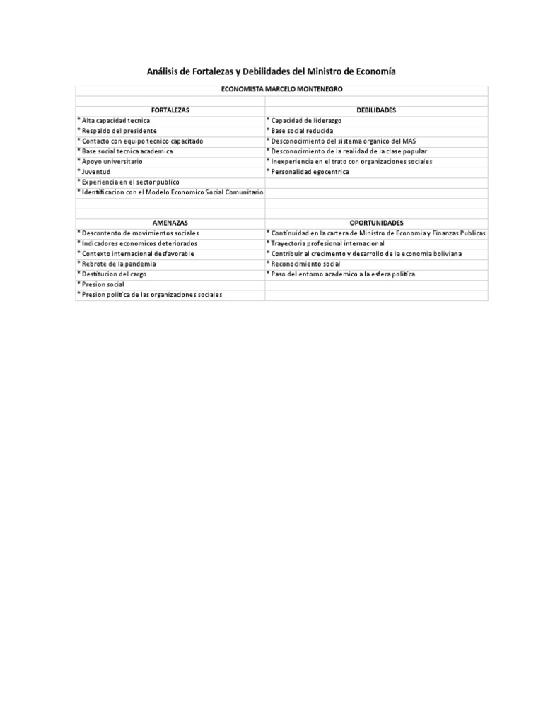 Análisis de Fortalezas y Debilidades Del Ministro de Economía | PDF | Finanzas y administración ...