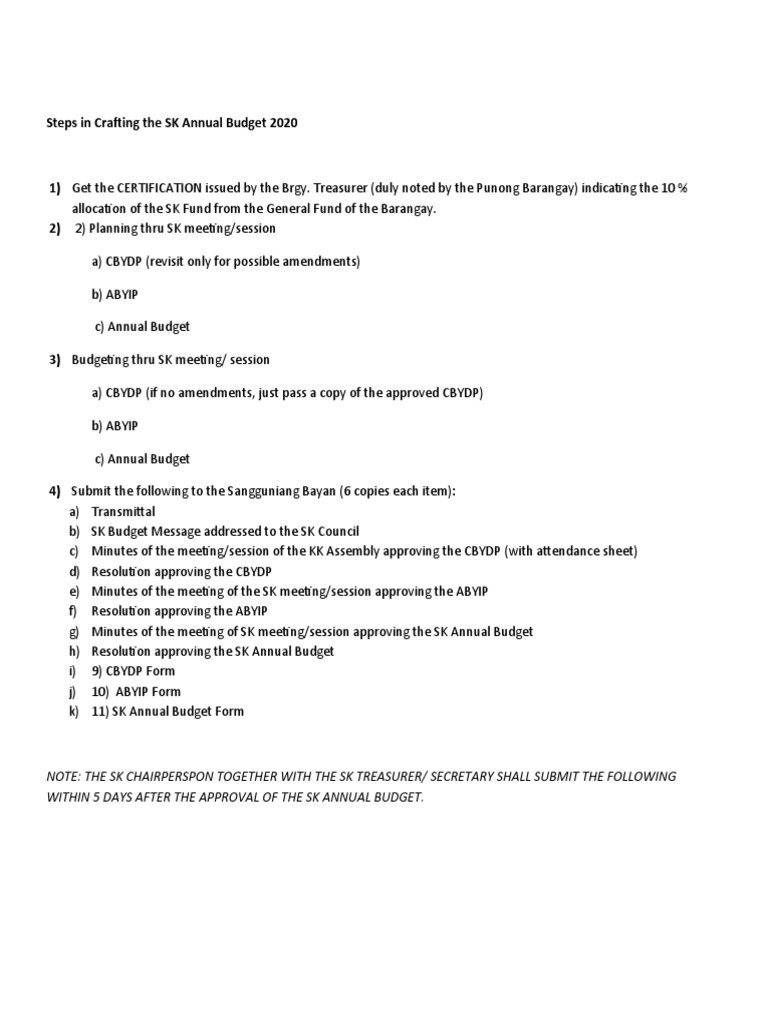 SK Annual Budget Planning Steps | PDF