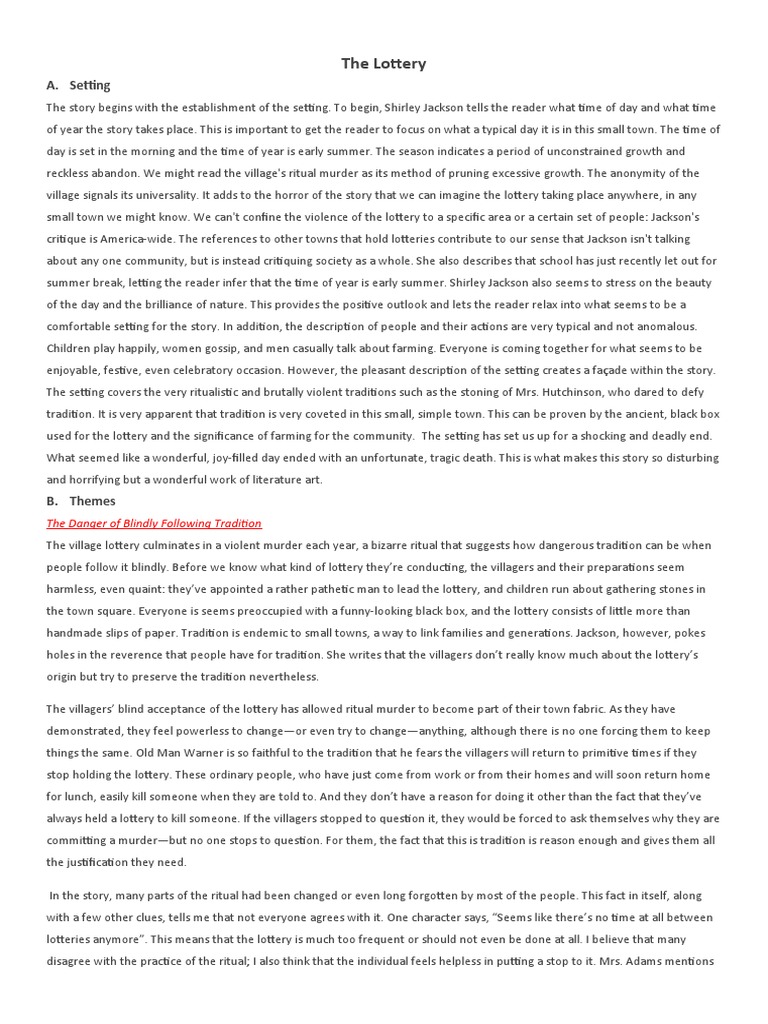 Jackson Lottery Literary Analysis | PDF | Family | Reason
