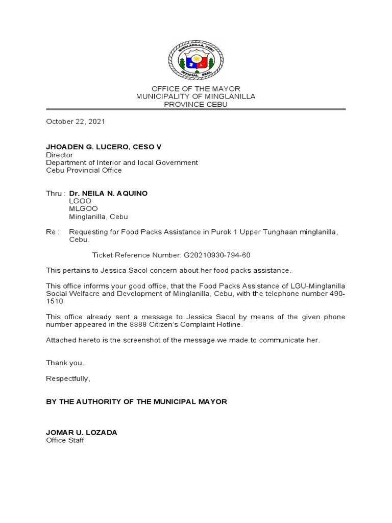 Request Letter Food Packs | PDF