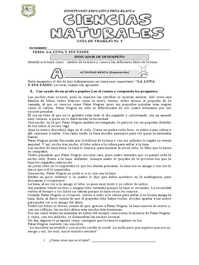 La Luna y Sus Fases - Grado Primero | PDF | Luna