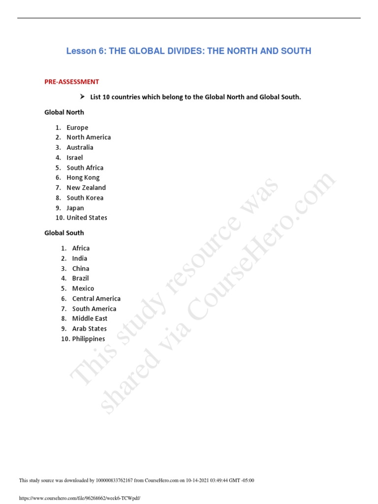This Study Resource Was: Lesson 6: The Global Divides: The North and ...