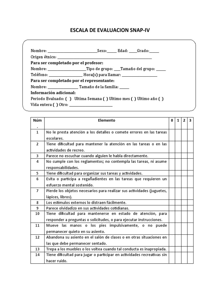 Escala de Evaluacion Snap | PDF