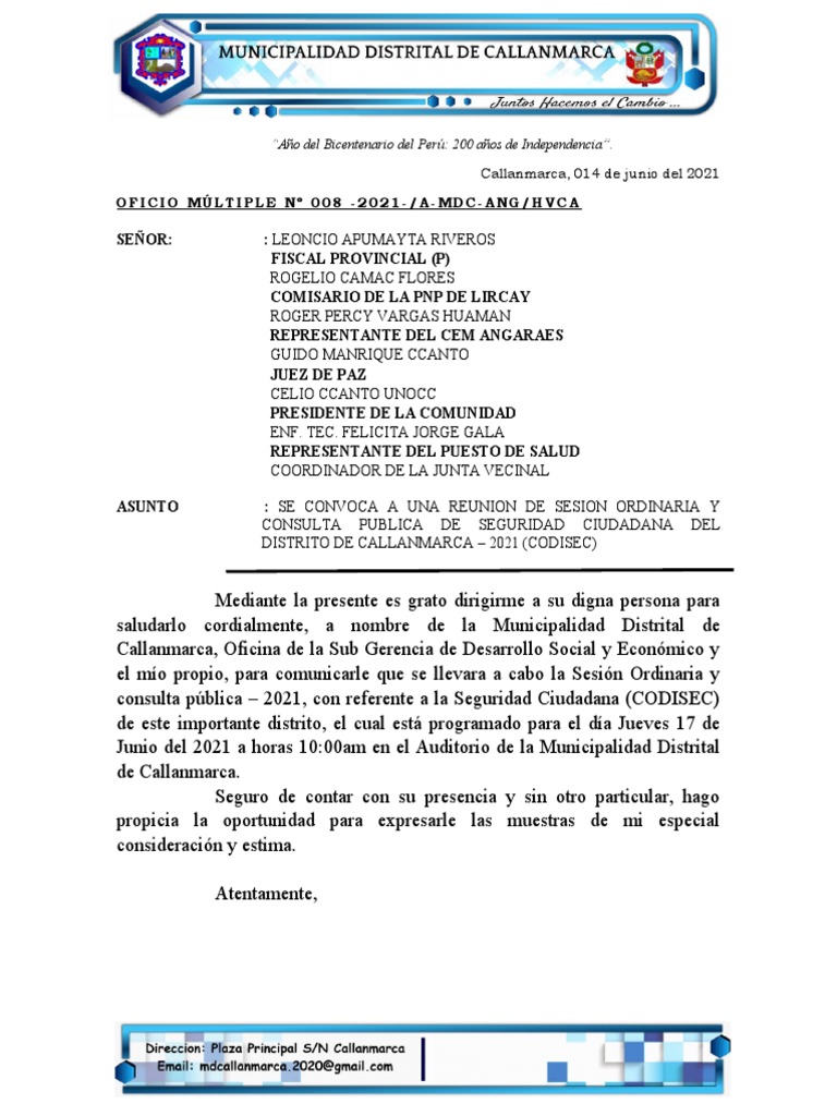 OFICIO MULTIPLE No 051 - CODISEC | PDF