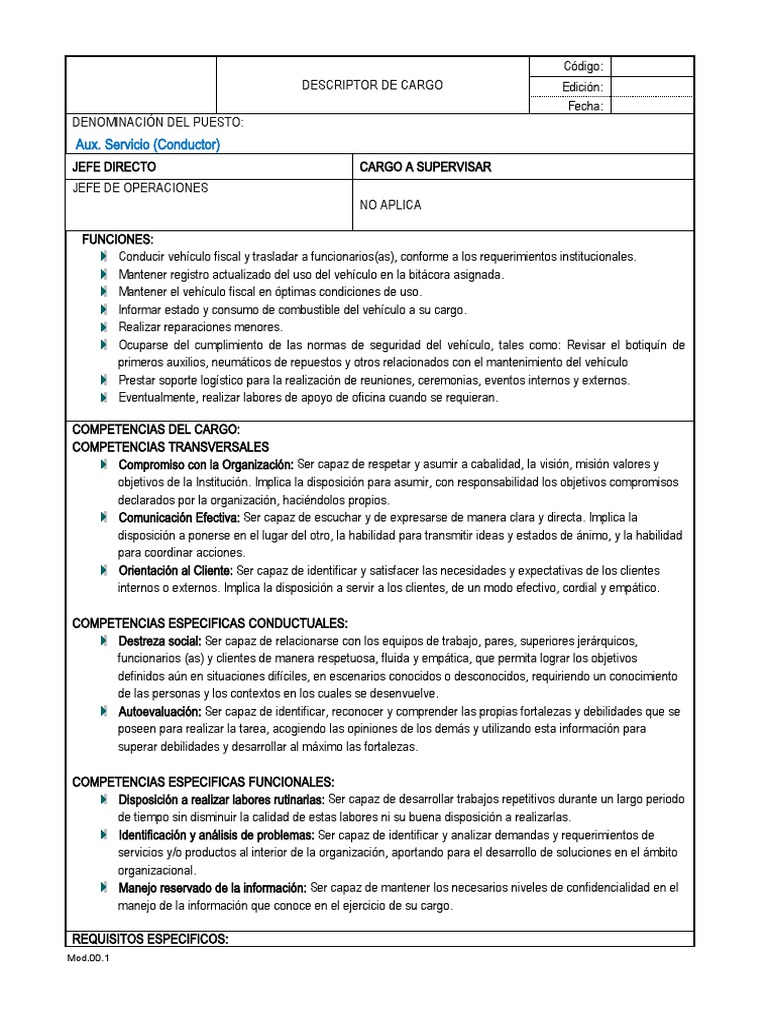 Descriptor de Cargo Conductor | PDF