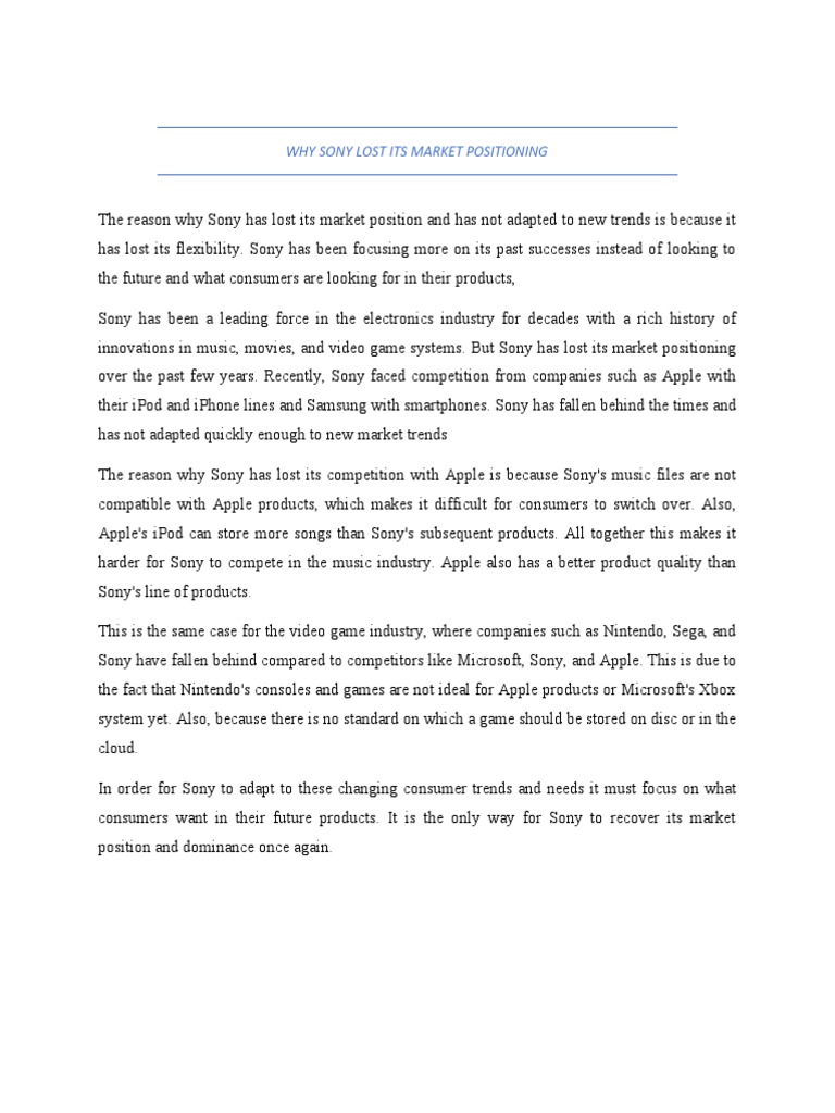 Why Sony Lost Its Market Positioning | PDF | Games & Activities