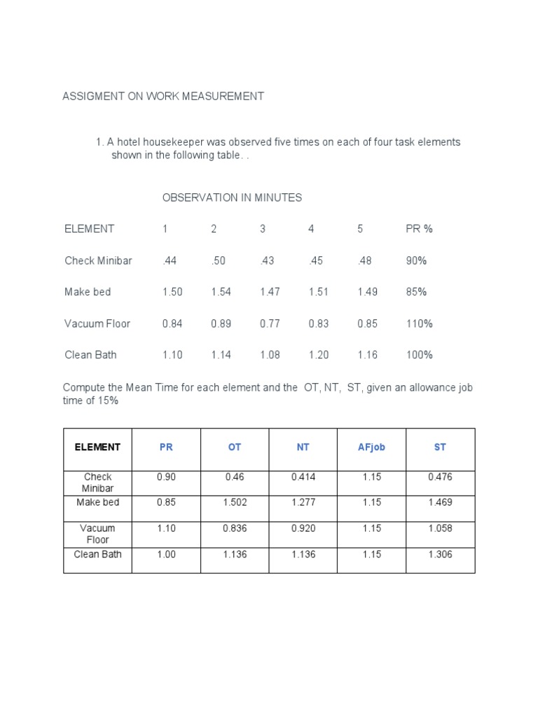 Work Measurement Analysis and Calculations | PDF | Statistical Analysis ...