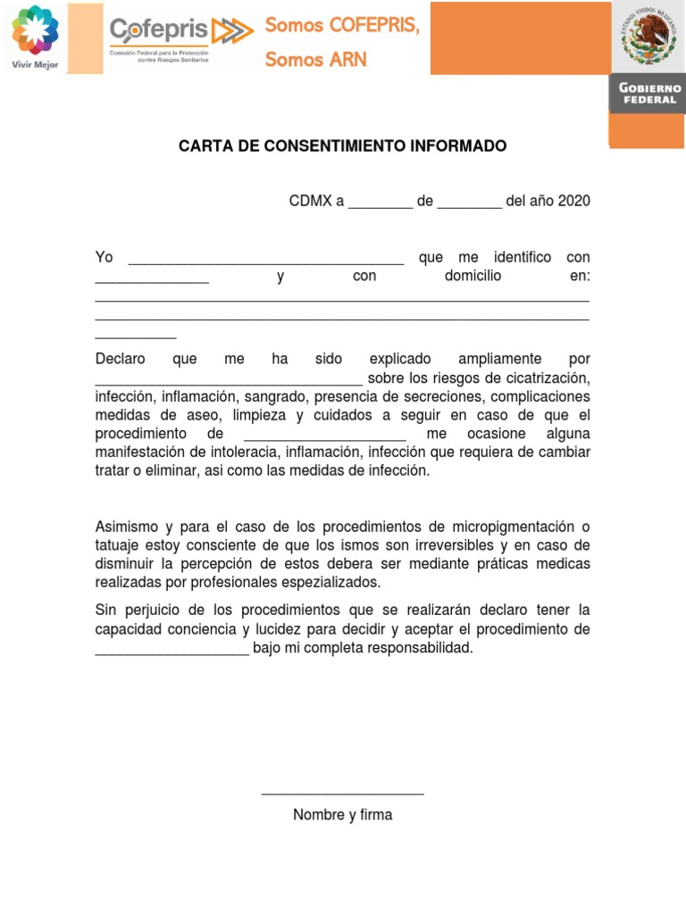 Carta de Consentimiento Informado y Cuestionario PDF | Descargar gratis ...