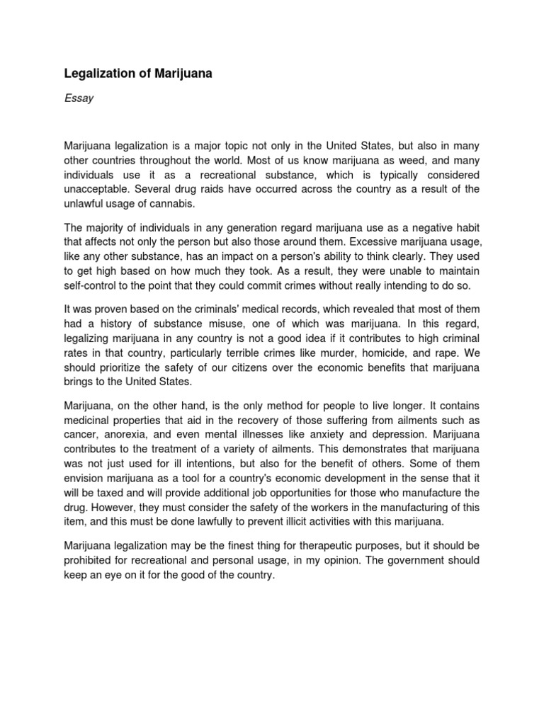 Legalization of Marijuana Essay | PDF | Cannabis (Drug) | Drugs