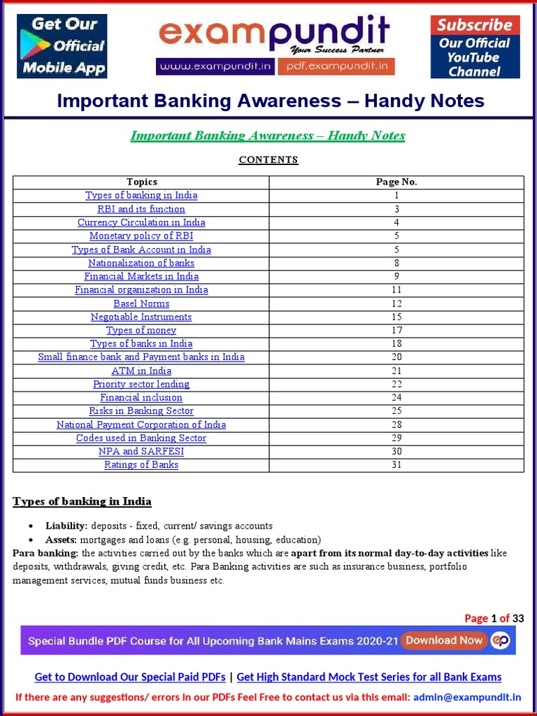 Essential Banking Awareness Notes | PDF | Cheque | Basel Ii