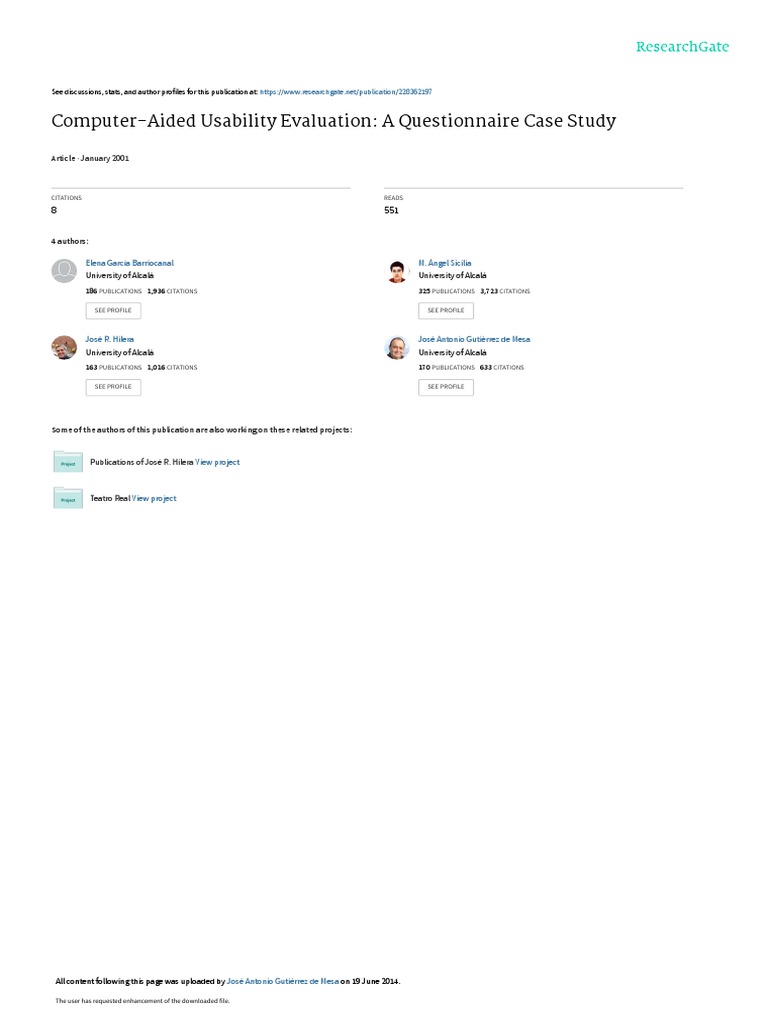 Computer-Aided Usability Evaluation: A Questionnaire Case Study | PDF | Usability | Cluster Analysis