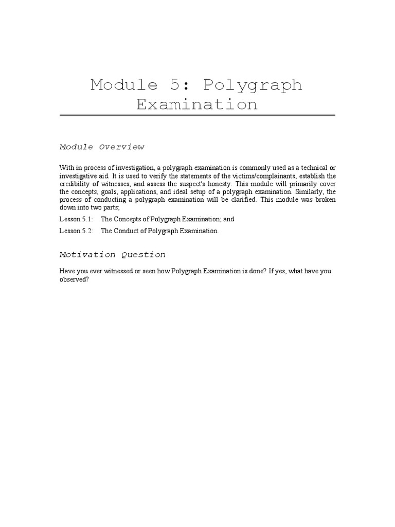 Module 5: Polygraph Examination | PDF | Polygraph | Test (Assessment)