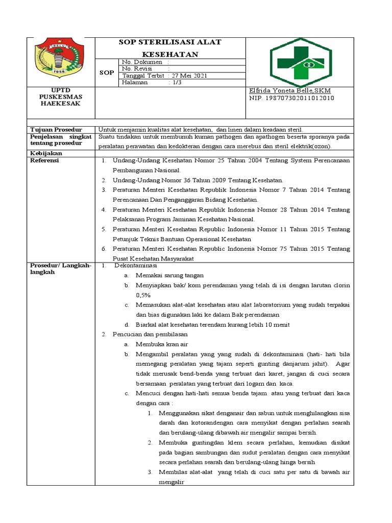Sop Sterilisasi Alat Kesehatan | PDF | Griya & Taman | Kesehatan Holistik