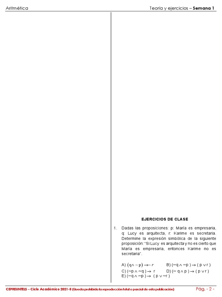 01 AR Sem01 (Logica Propocional EJERCICIOS) | PDF | Proposición | Lógica