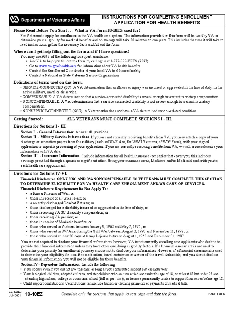 Instructions For Completing Enrollment Application For Health Benefits ...