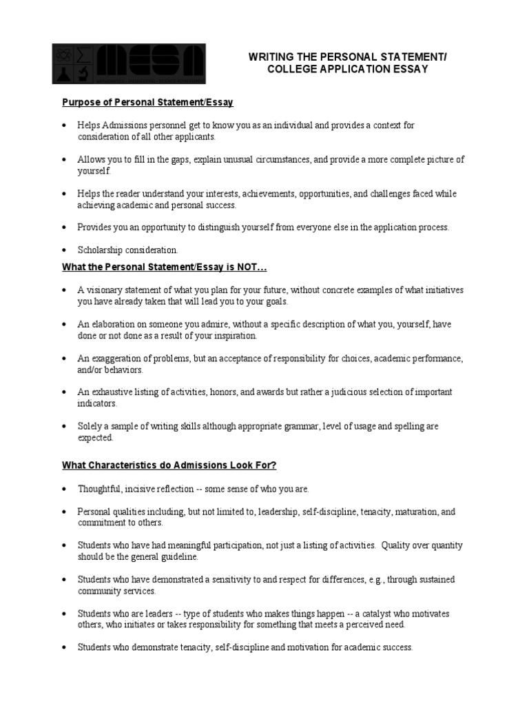 Writing the College Application Personal Statement | PDF | Essays ...