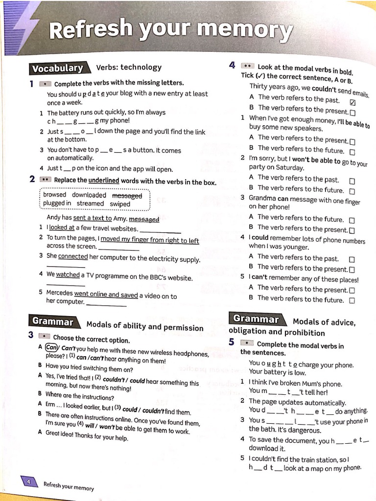 ENERGIZE 4 WORKBOOK Refresh Your Memory | PDF