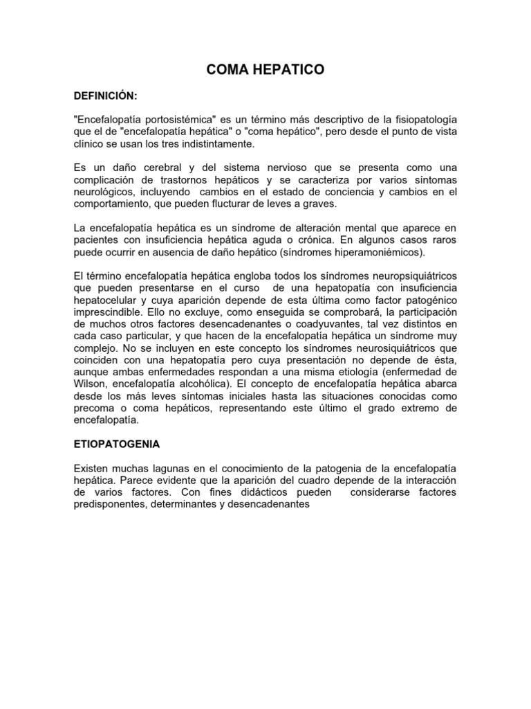 Coma Hepatico | PDF | Cirrosis | Hepatitis