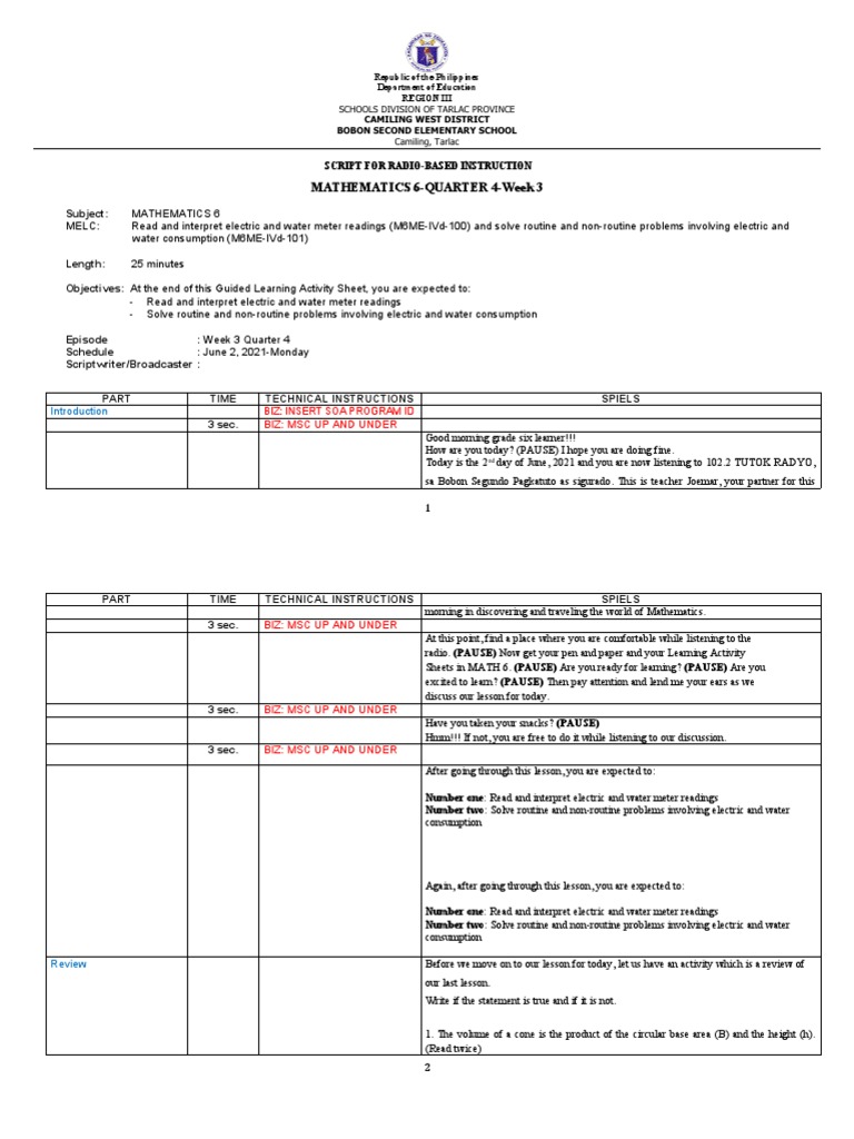 Rbi Script Math 6 Quarter 4 Week 3 | PDF | Volume | Physical Quantities