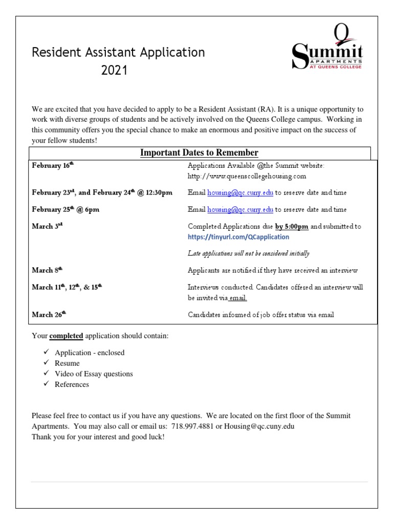 Resident Assistant Application 2021: Important Dates To Remember | PDF