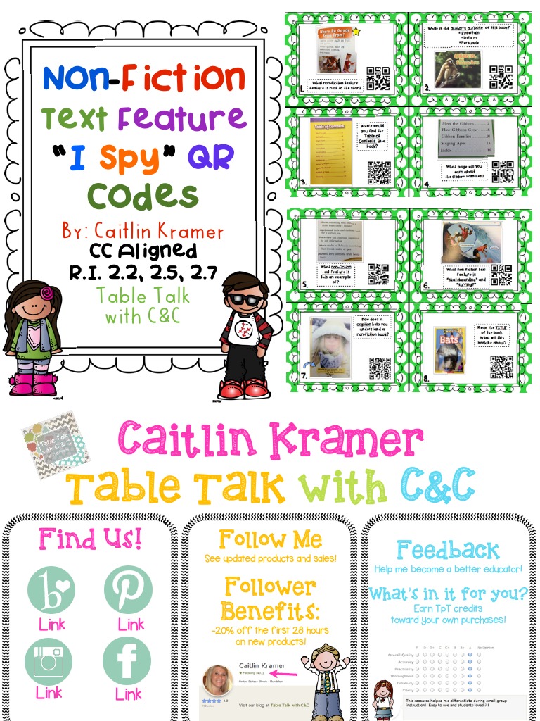Nonfiction Text Features Task Cardswith QRCodes 2 Ndgrade CCAligned ...